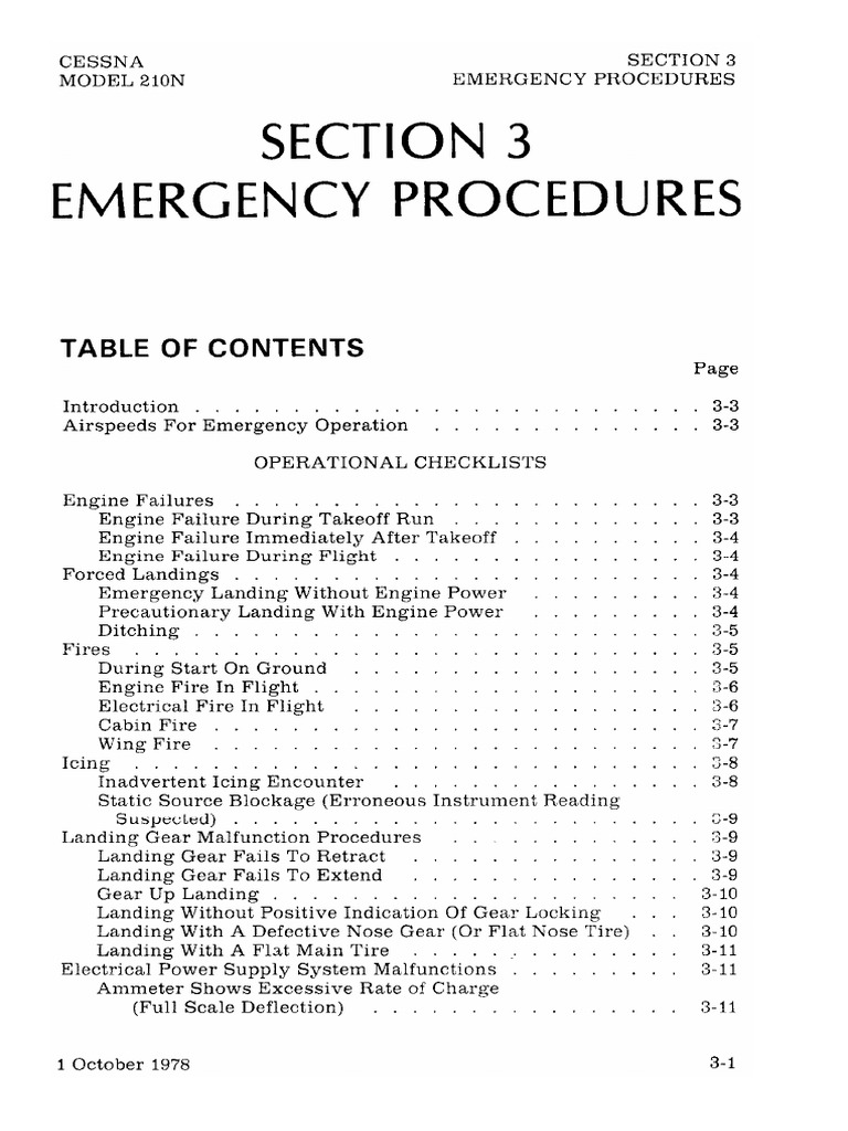 C210N 3.pilots Operating Handbook - Emergency Procedures | PDF