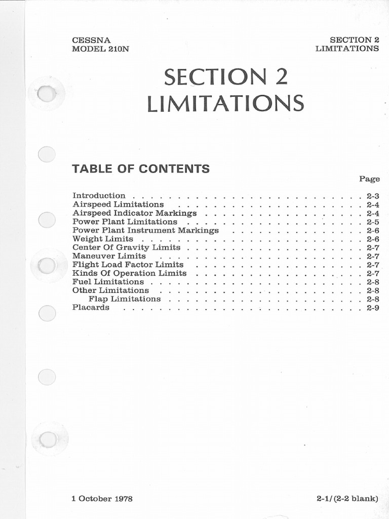 C210N 2.pilots Operating Handbook - Limitations | PDF