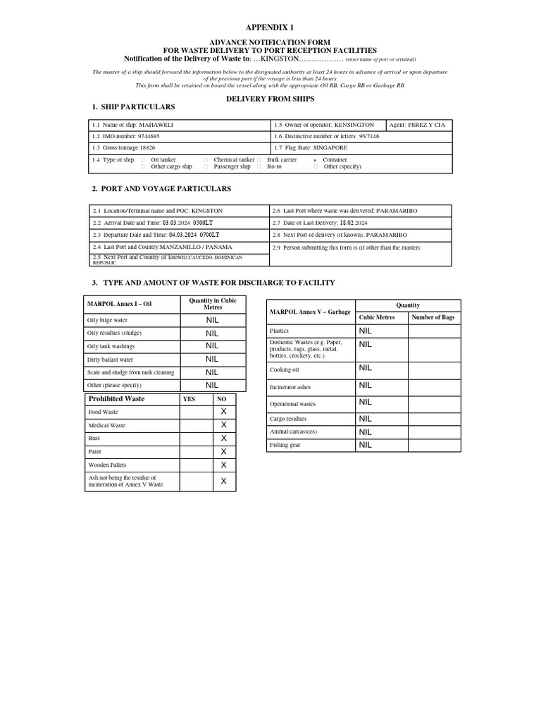 17.marpol Appendix Form | PDF | Ships | Waste