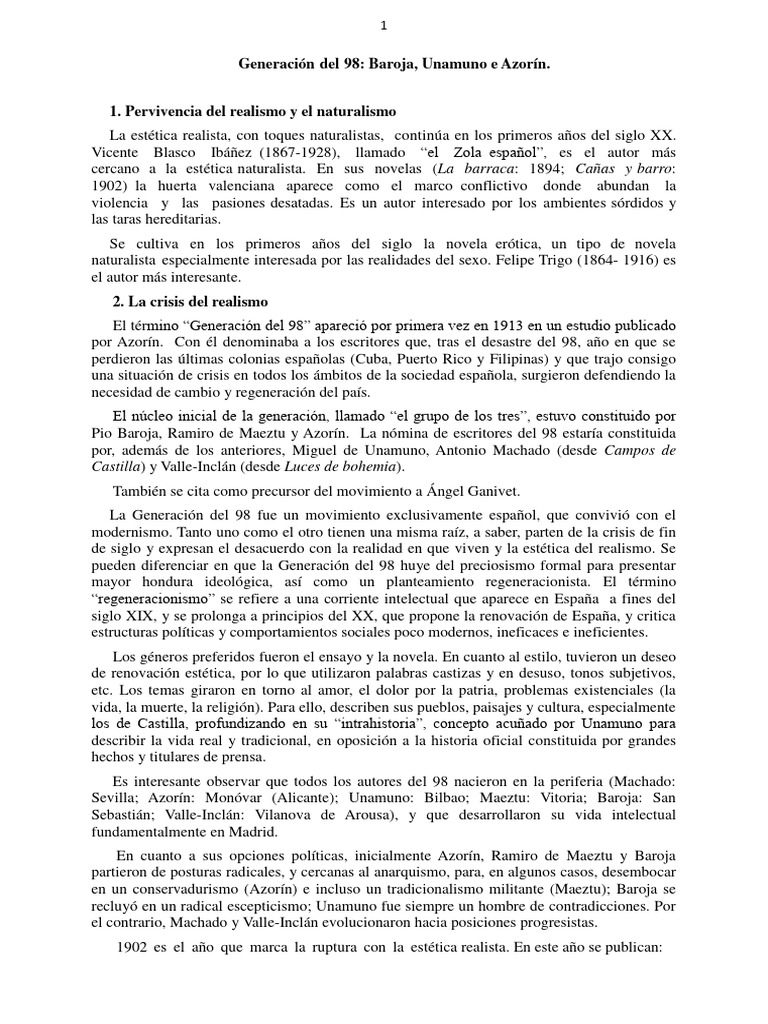 Generación del 98: Realismo y Cambio | PDF
