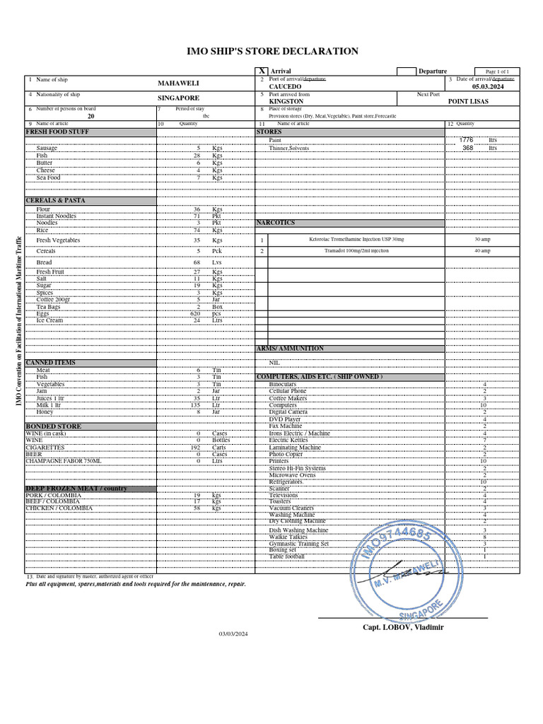 4.ship Store Declaration | PDF | Foods | Food And Drink
