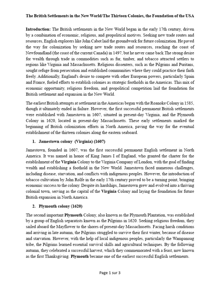 The British Settlements in The New World - The Thirteen Colonies | PDF ...