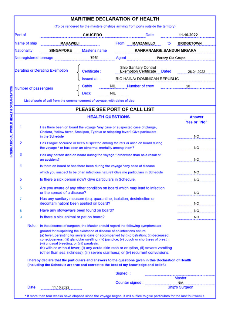 01.maritime Declaration | PDF | Quarantine | Microbiology