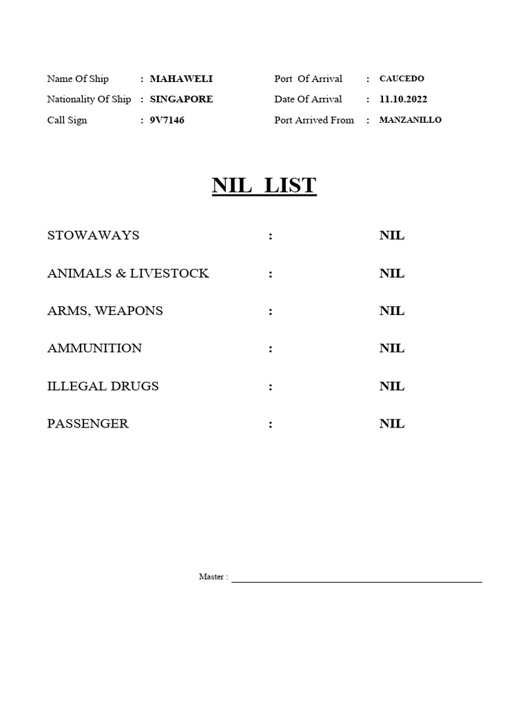 11.nil Ship Declaration | PDF
