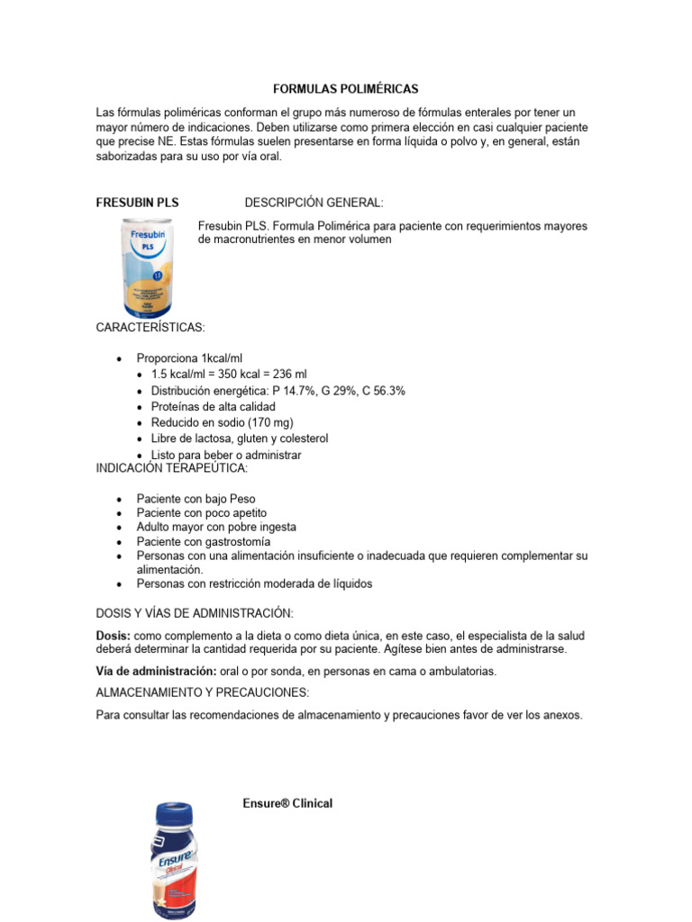 Formulas Poliméricas | PDF | Nutrición | Dieta y nutrición