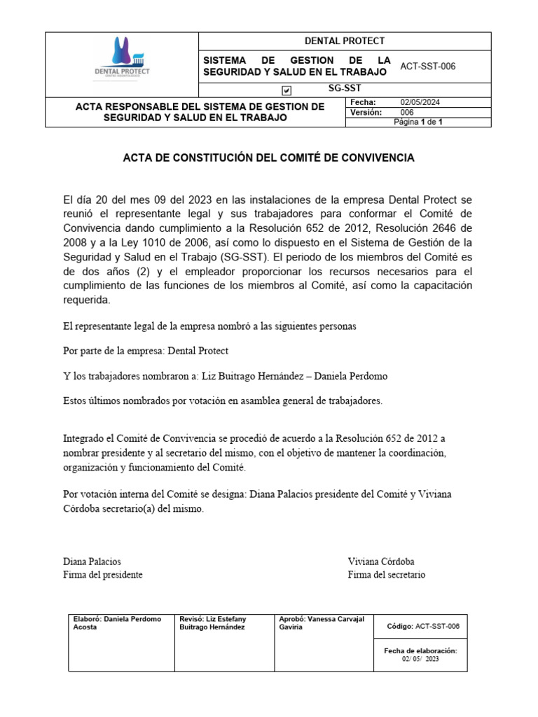 Formato Acta de Constitución Del Comité de Convivencia | Descargar gratis PDF | Gobierno