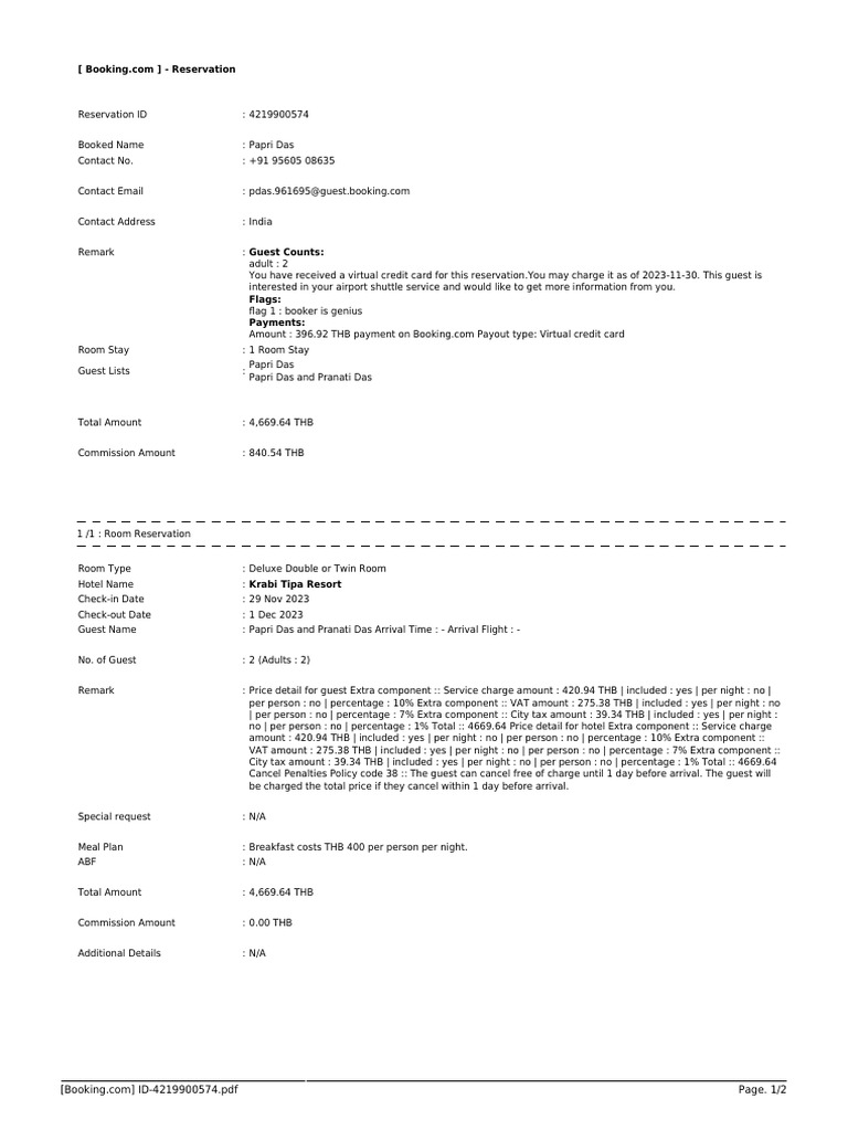 Id | PDF | Credit Card | Booking.Com