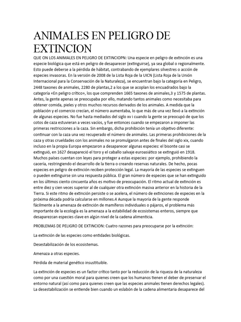 Animales en Peligro de Extincion | PDF | Especie en peligro | Extinción