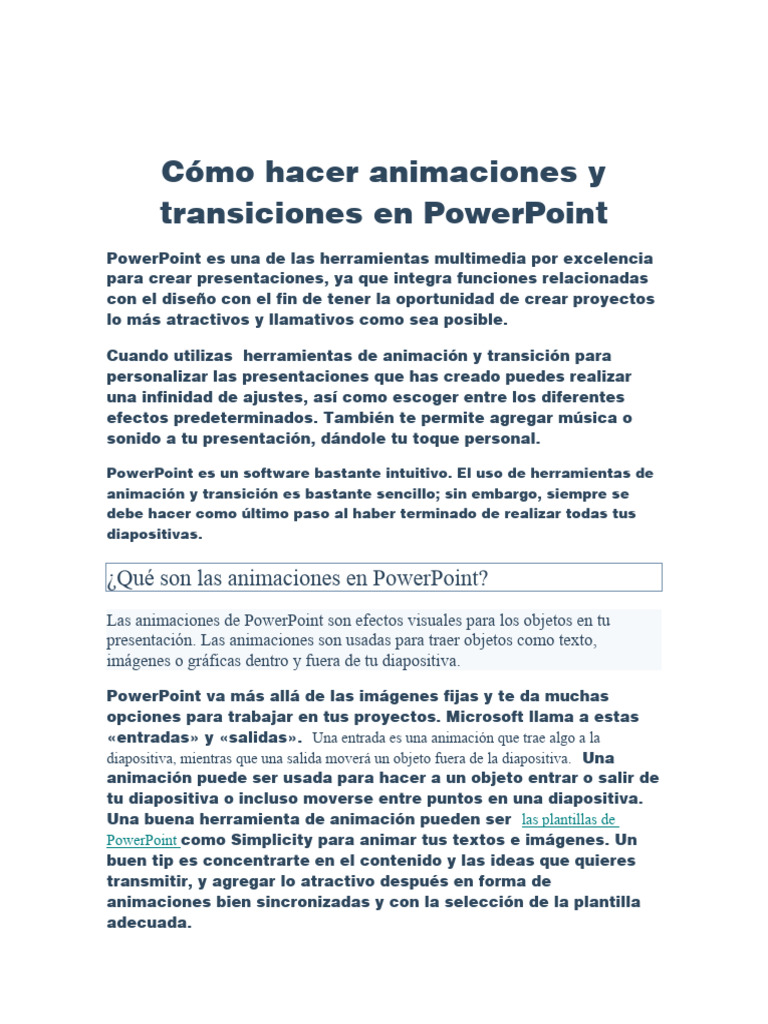 Cómo Hacer Animaciones y Transiciones en PowerPoint | PDF | Microsoft PowerPoint | Software
