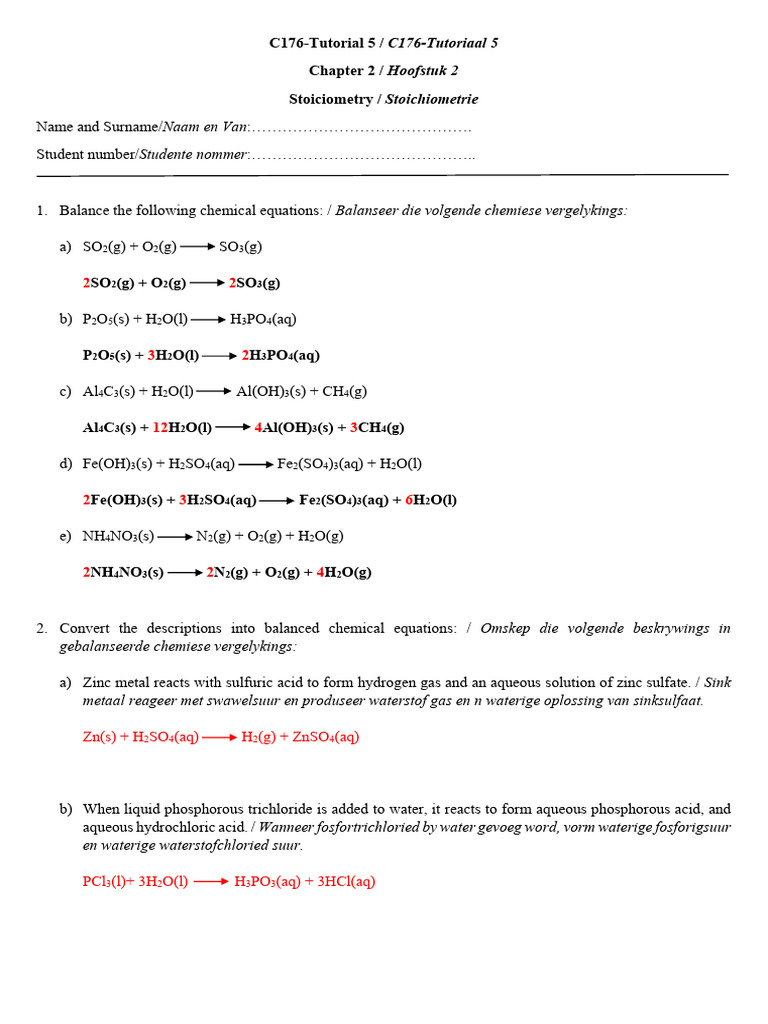 Tutorial 5 Tutoriaal 5 - Memo | PDF | Sulfuric Acid | Chemical Substances
