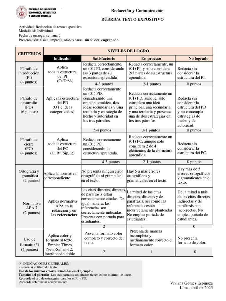 Rubrica y Ejemplo 1 Texto Expositivo Fieecs 24-1 | PDF | La violencia contra las mujeres | Sexismo
