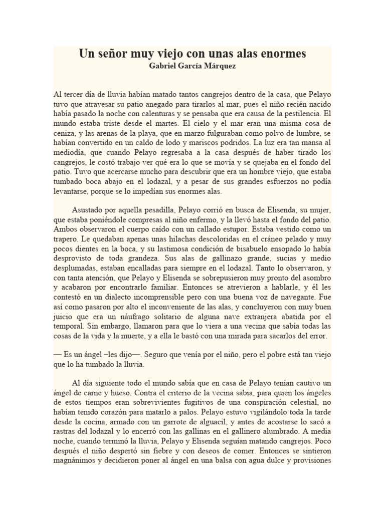 C. Lectora. Un Señor Muy Viejo Con Unas Alas Enormes | PDF