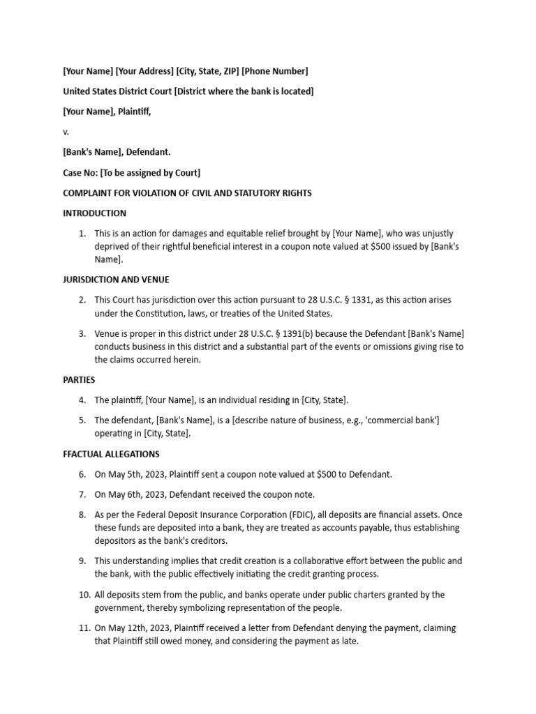 MNRP Civil Claim For Coupon | PDF | Legal Remedy | Banks