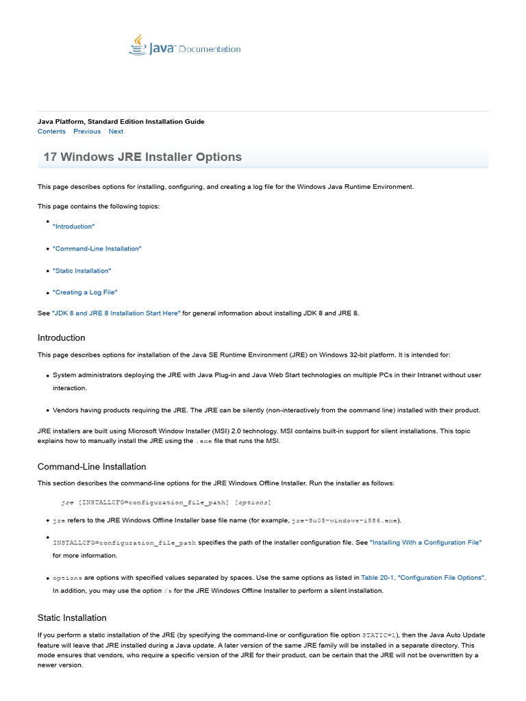 Windows JRE Installer Options | PDF | Java (Software Platform ...