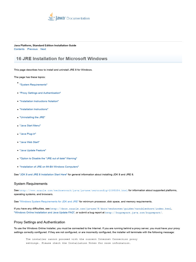JRE Installation For Microsoft Windows | Download Free PDF | Java (Software Platform) | Java ...