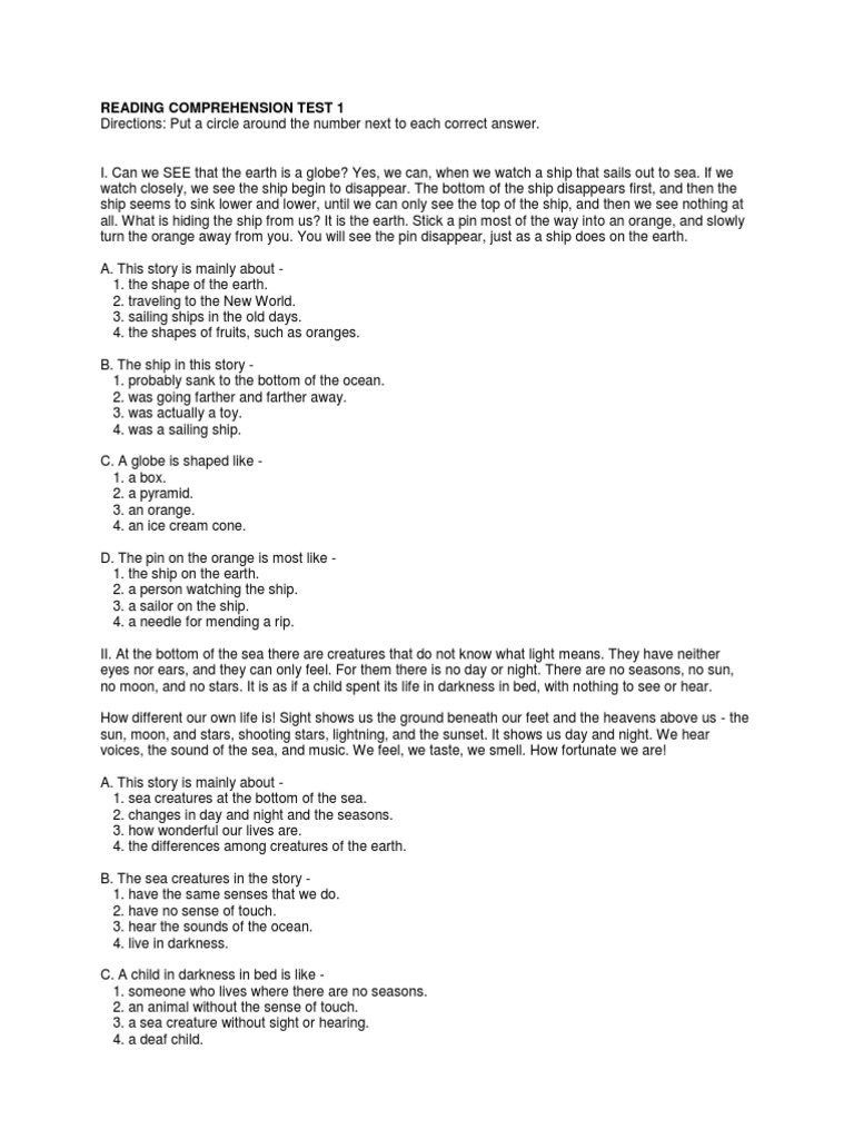 Reading Comprehension Test Answers | PDF | Moon | Flowers