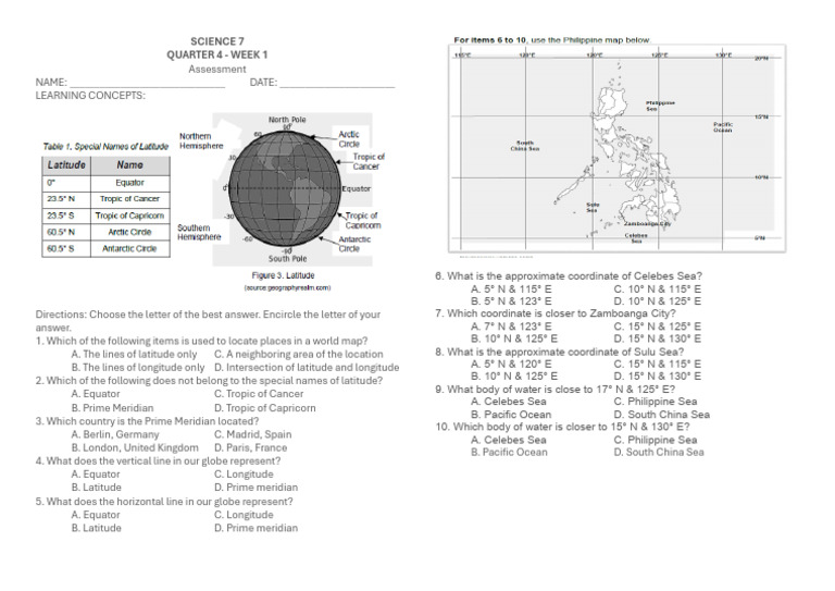 Science 7 q4 | PDF | Latitude | Longitude