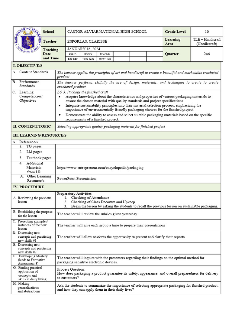 Con Tle Jan-16-2024 | PDF | Packaging And Labeling | Learning