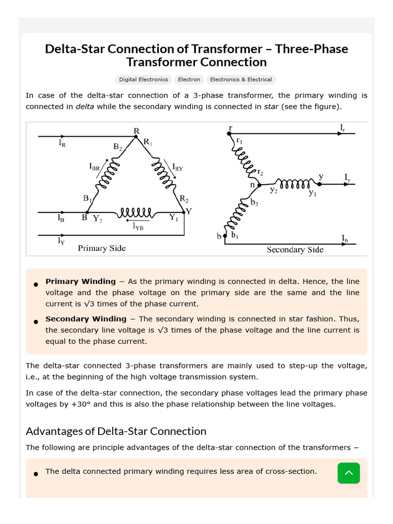 Delta-Star Connection of Transformer - Three-Phase Transformer ...