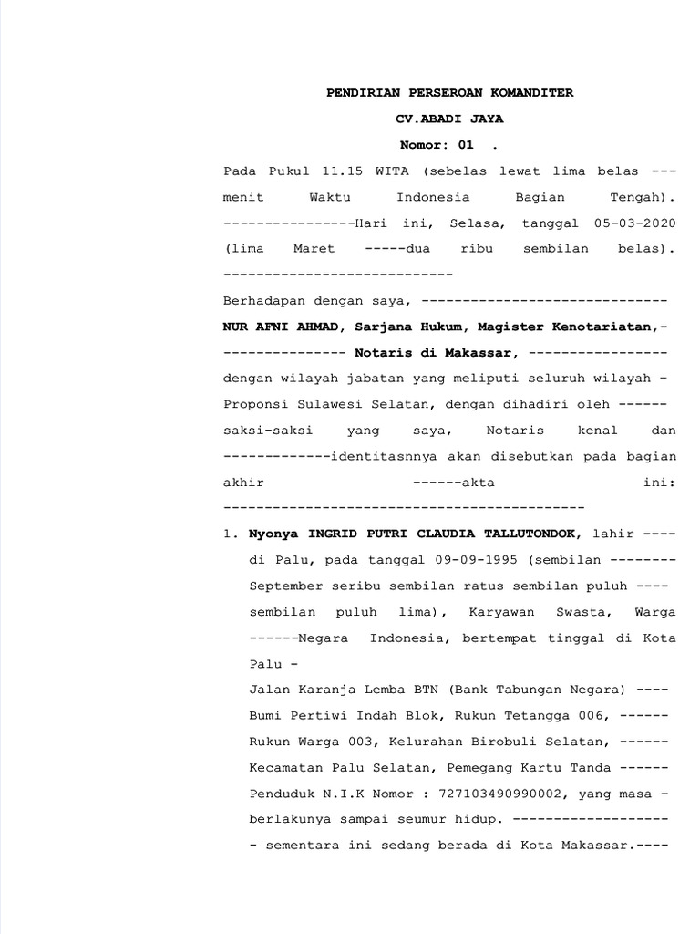 PDF Akta Pendirian CV - Compress | PDF