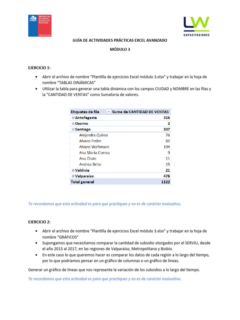 Guía de Actividades Prácticas Excel Avanzado Módulo 3 | PDF