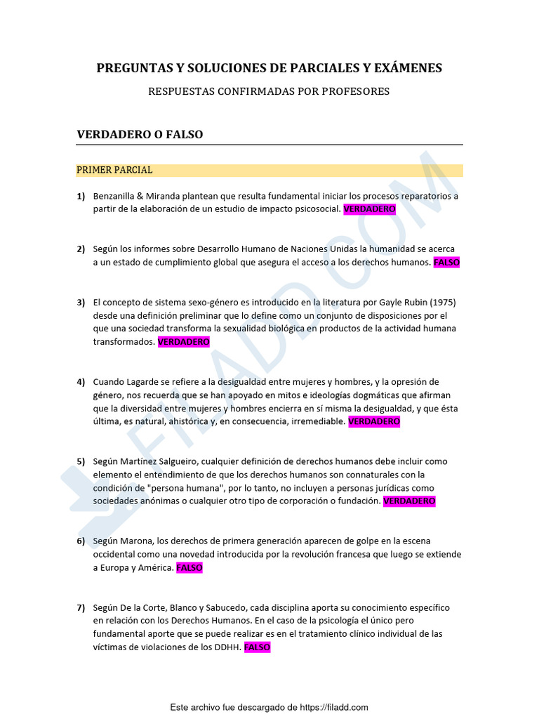 Preguntas y Soluciones de Parciales y Examenes 2 | Descargar gratis PDF | Estudios de género ...