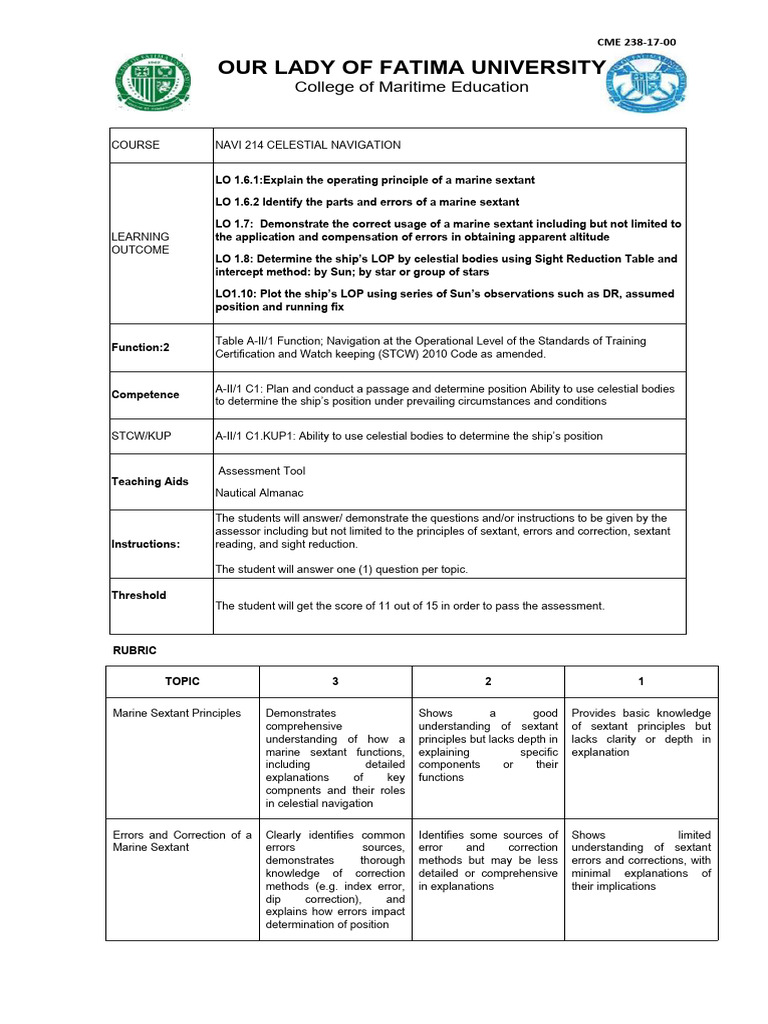 NAV 214 RUBRICS Midterm Assessment | PDF | Navigation