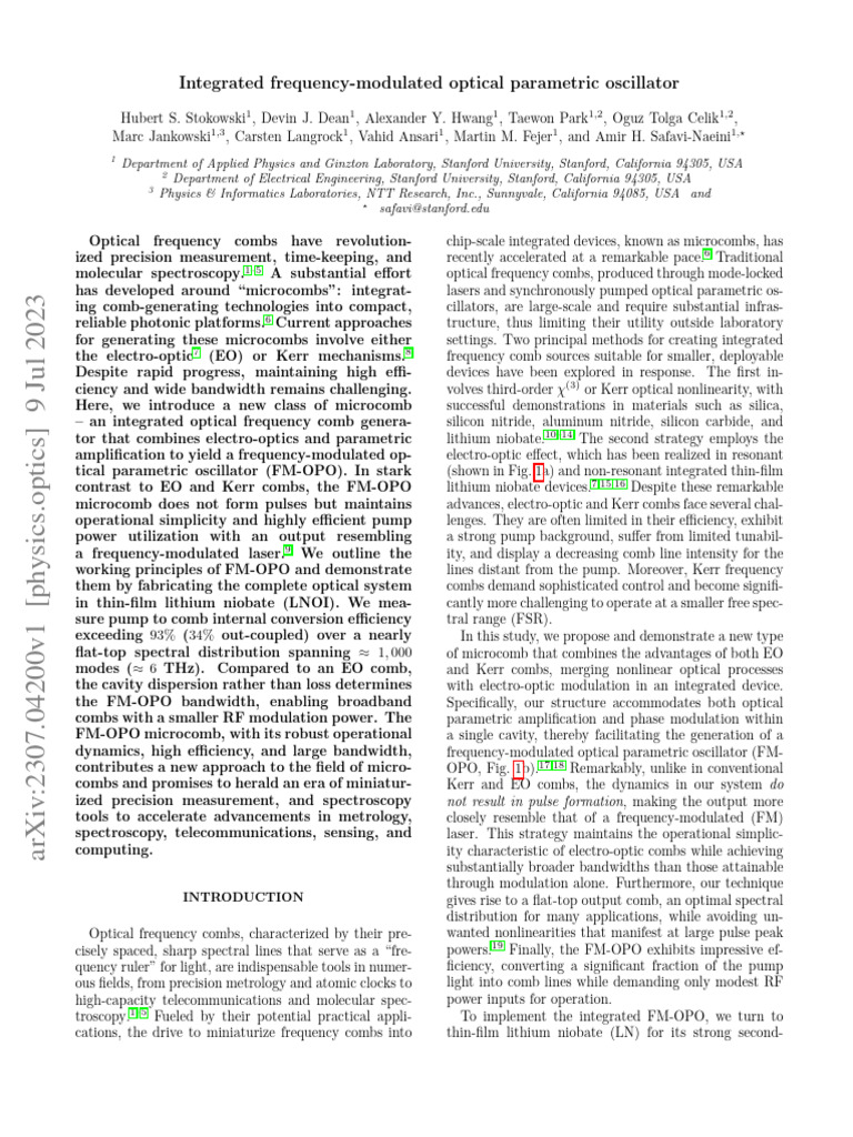 Integrated Frequency-Modulated Optical Parametric Oscillator | PDF | Laser | Frequency Modulation