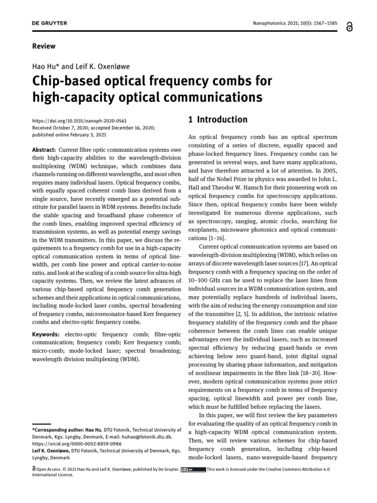 Chip-Based Optical Frequency Combs For High-Capaci | PDF | Wavelength ...