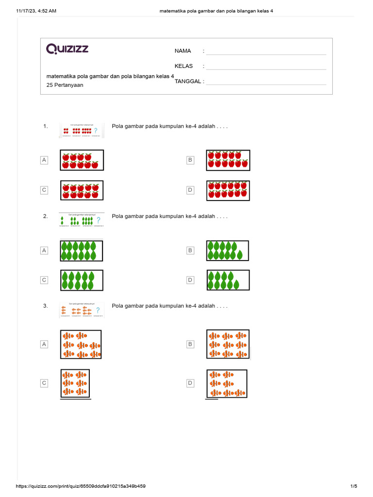 Matematika Pola Gambar Dan Pola Bilangan Kelas 4 | PDF