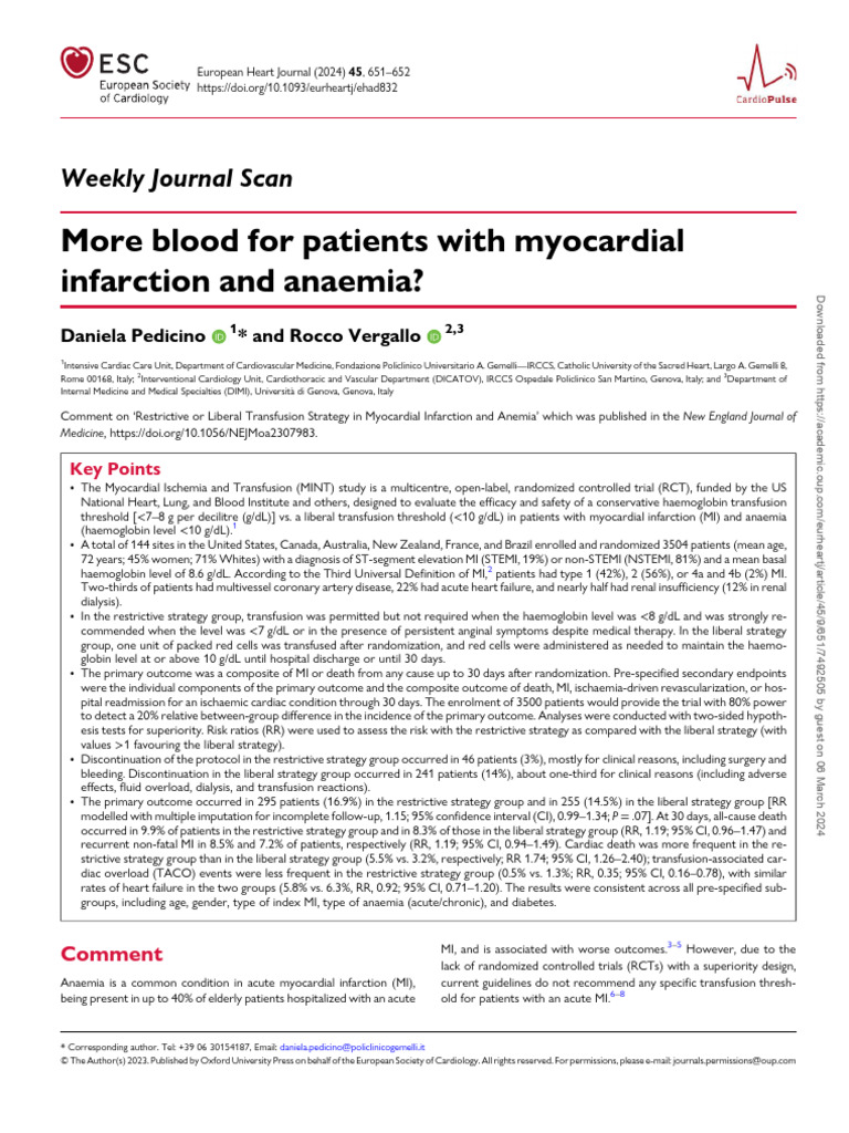 Myocardial infarction & anemia | PDF | Anemia | Blood Transfusion