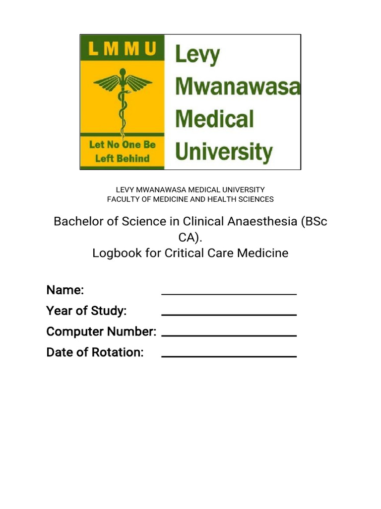 ICU Logbook (1) For BSC CLINICAL Anesthesia | Download Free PDF ...