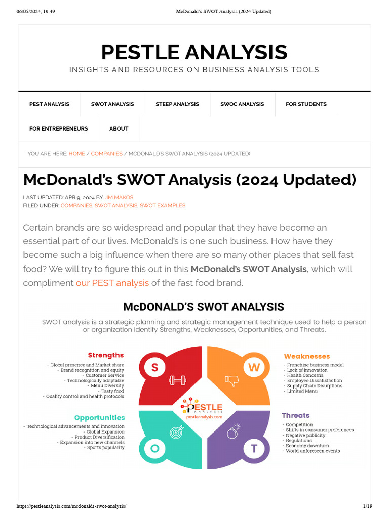 McDonald's SWOT Analysis 2024 | PDF | Swot Analysis | Mc Donald's