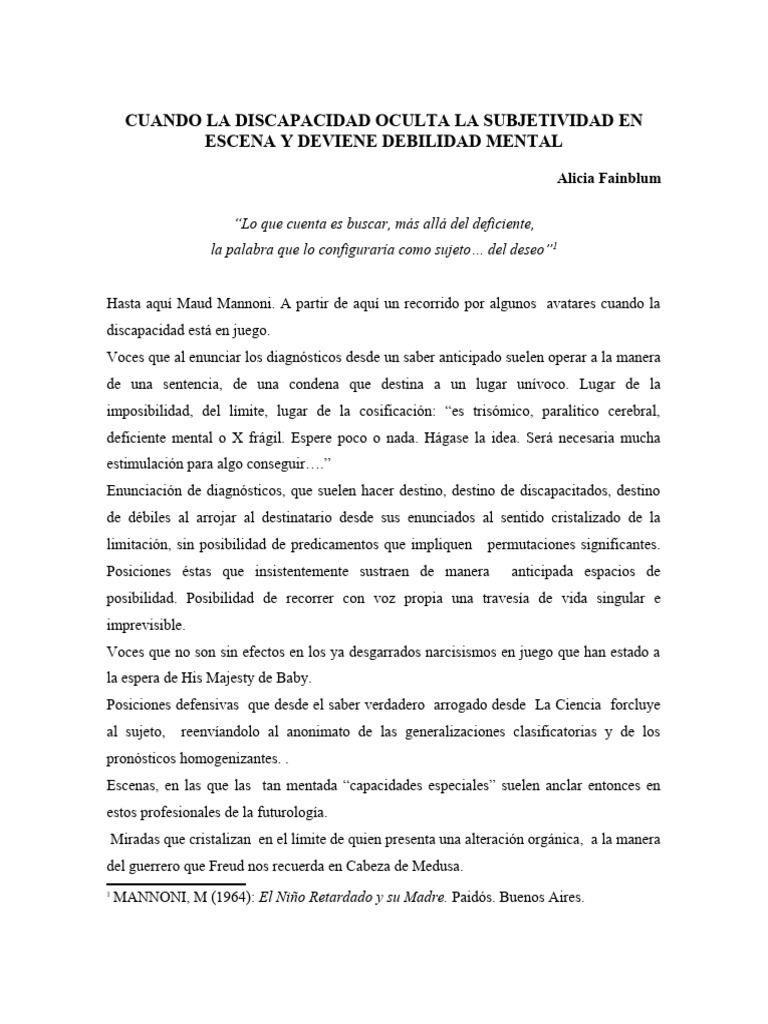 Fainblum, A. Discapacidad Intelectual y Adultez. CUANDO LA DISCAPACIDAD ...