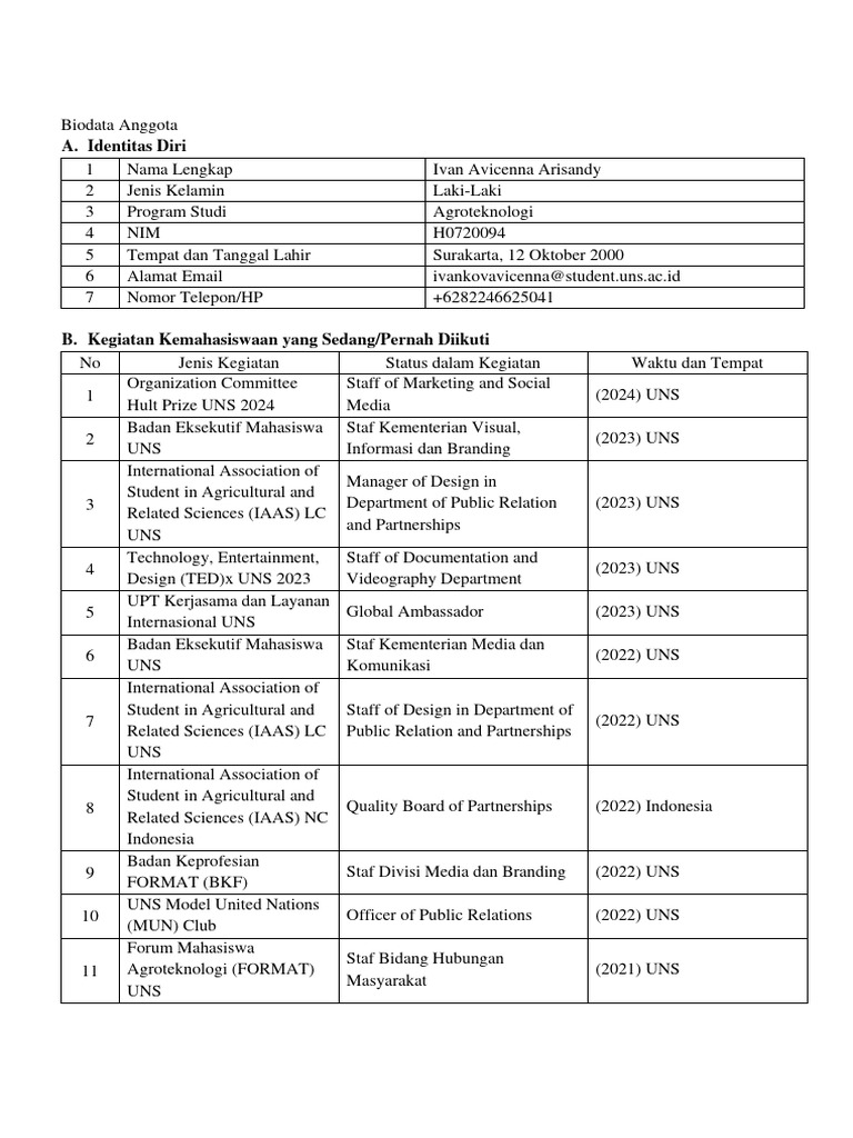 LAMPIRAN Biodata Anggota | PDF