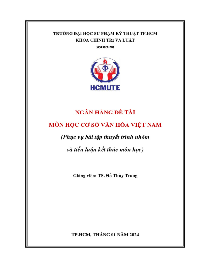 Ngan Hang de Tai Mon Hoc Co So Van Hoa VN | PDF