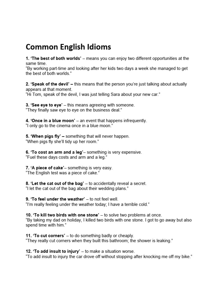 English Idioms & Proverbs Guide | PDF | Proverb