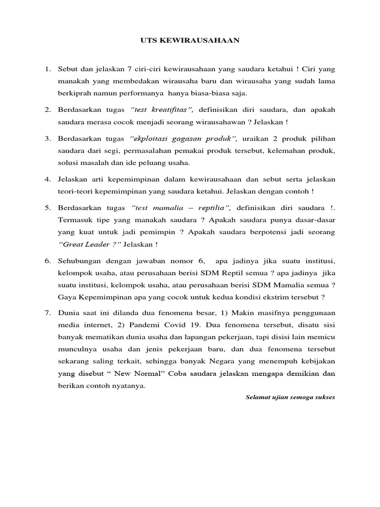 UTS Kewirausahaan - 2023-2-MKU | PDF