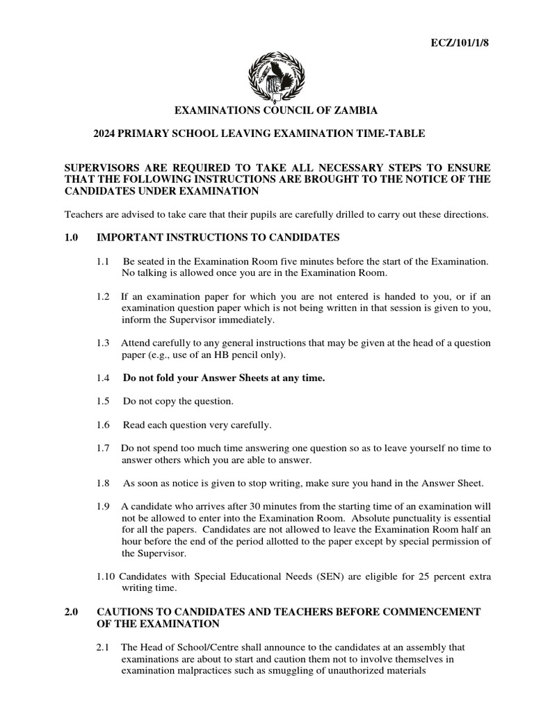 2024 PRIMARY SCHOOL LEAVING EXAMINATION TIME TABLE_19042024 | PDF