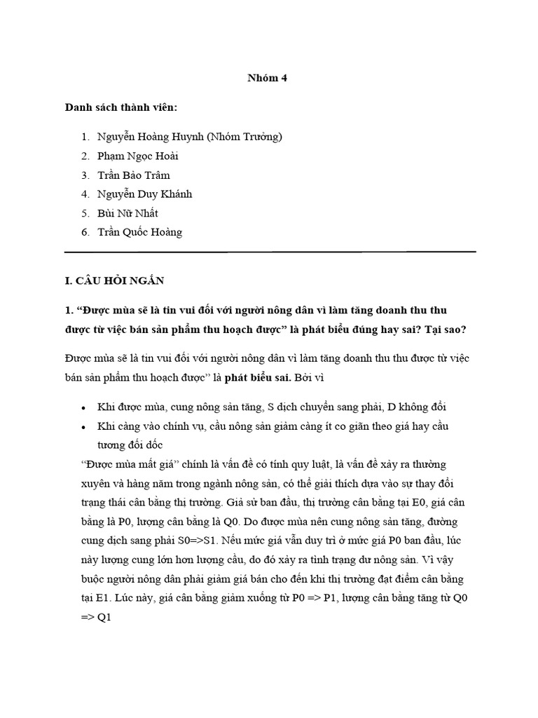 Bài tập Kinh tế vi mô Nhóm 4 D05 | PDF