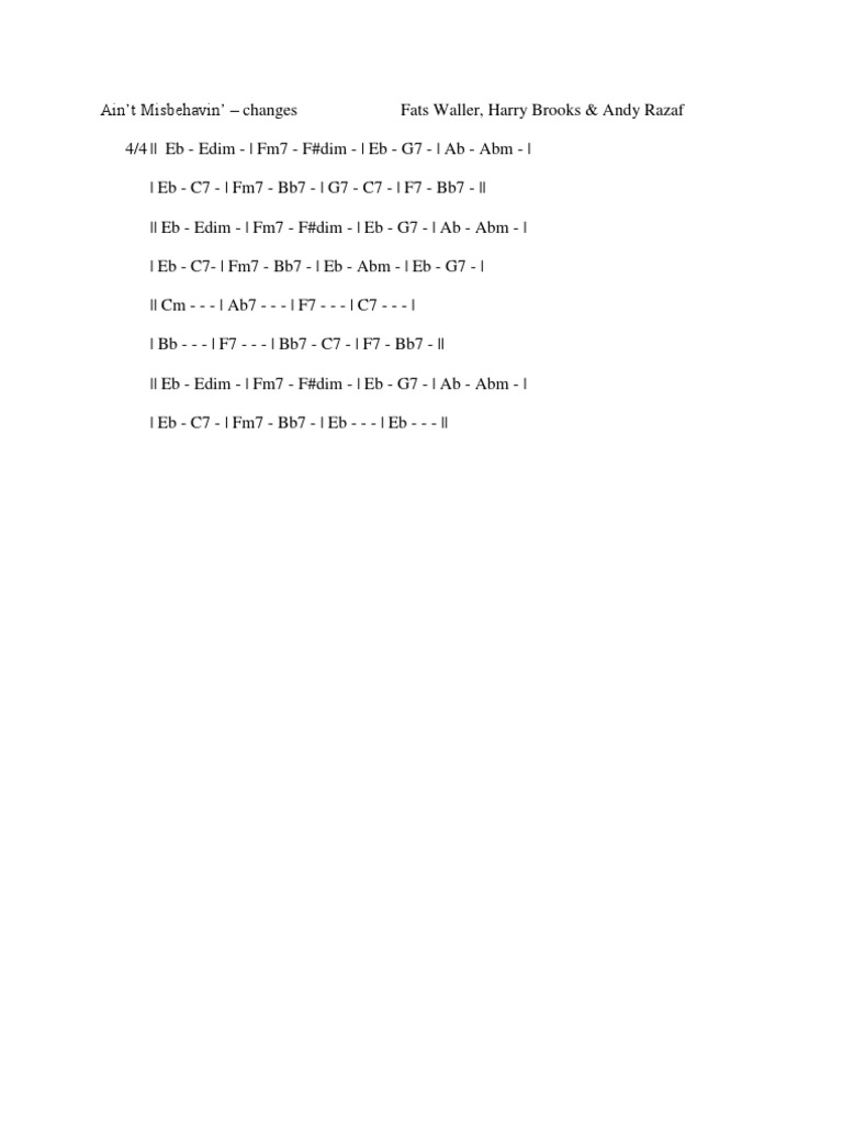 Ain't Misbehavin' Chord Progressions | PDF