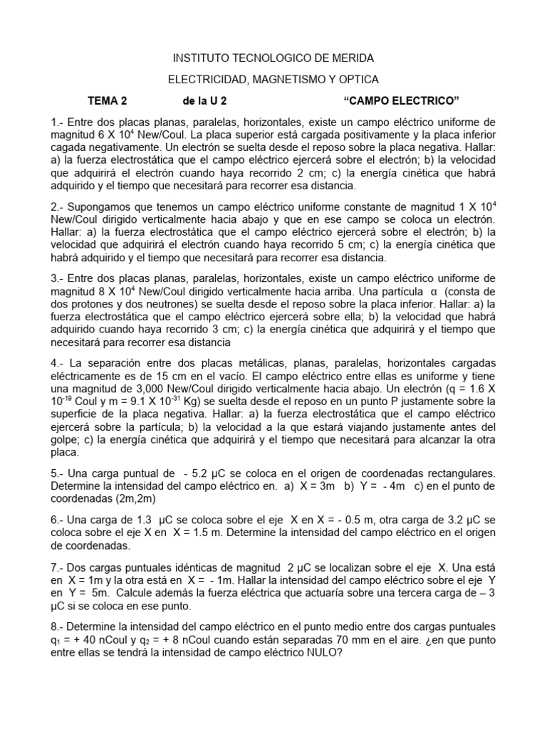 TAREA Tema 2 de U 2 | PDF | Electricidad | Electrón