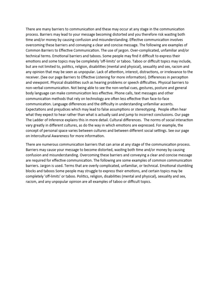 There Are Many Barriers To Communication and These May Occur at Any ... There Are Many Barriers To Communication and These May Occur at Any ...