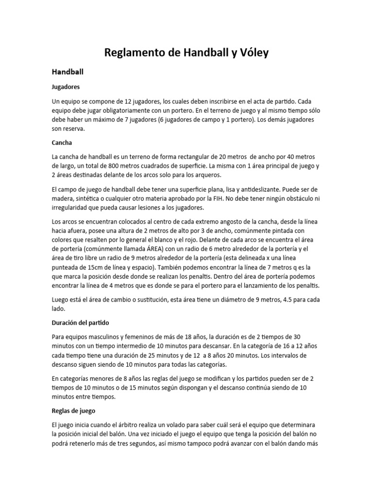 Reglamento de Handball y Vóley | PDF | Vóleibol | Deportes atléticos