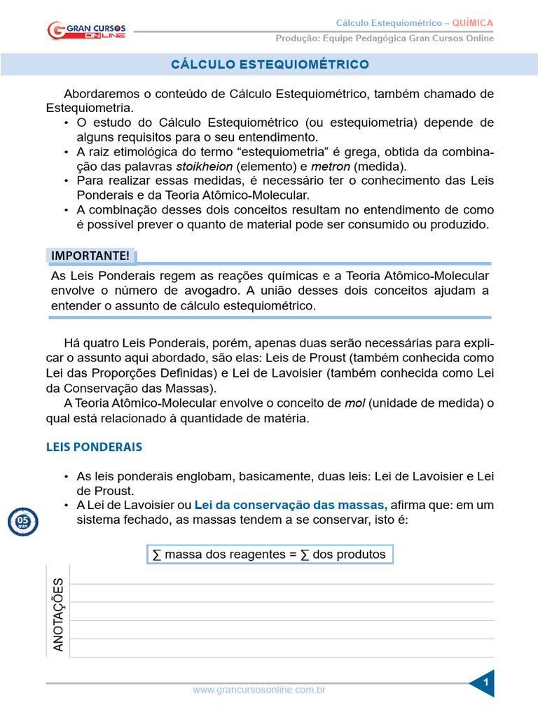Cálculo Estequiométrico | PDF | Estequiometria | Mol (unidade)