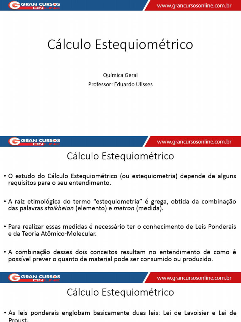 4 Cálculo Estequiométrico Slide | PDF | Estequiometria | Mol (unidade)