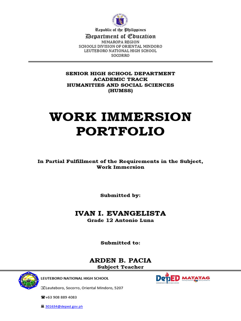 HUMSS Work Immersion Portfolio | PDF