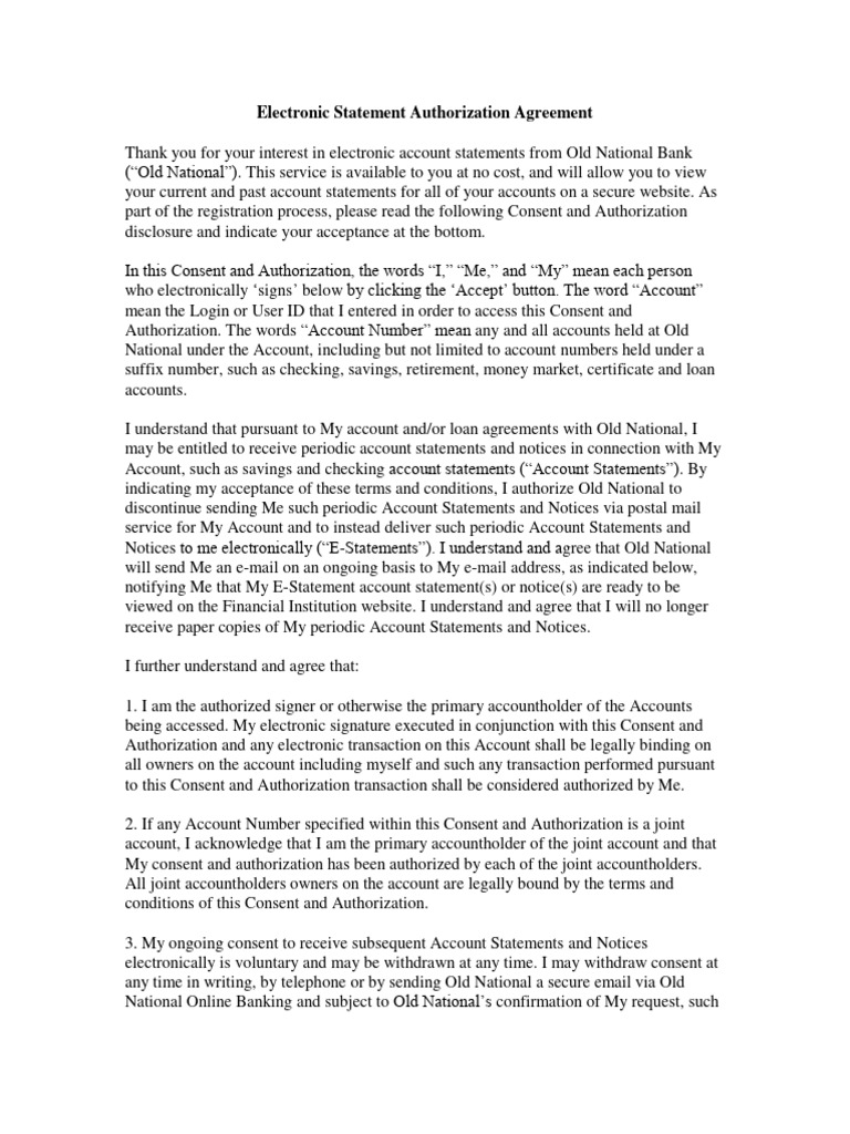 Electronic Statement Authorization Agreement | PDF | Mail