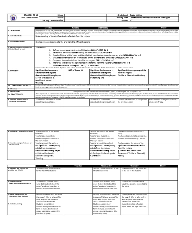 DLL Cpar Week 3 Second Grading | PDF | Learning | Curriculum