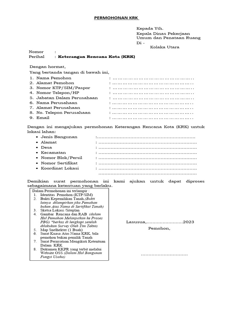 Format Surat Permohonan KRK | PDF